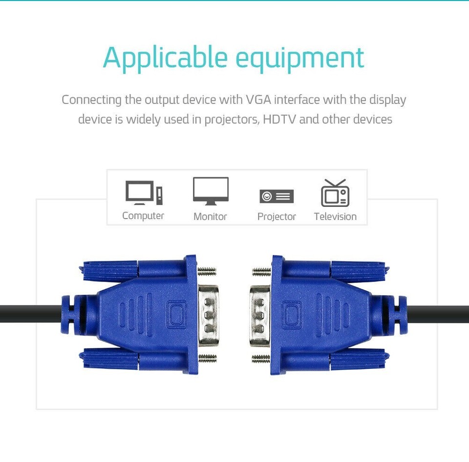 1.5M High Resolution VGA SVGA 15 Pin Cable PC to TFT Monitor LCD TV ...