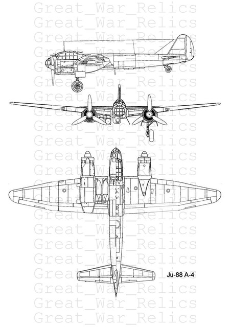 Junkers JU 88 Blueprint WW2 German Bomber WWII Aircraft Wood Framed ...