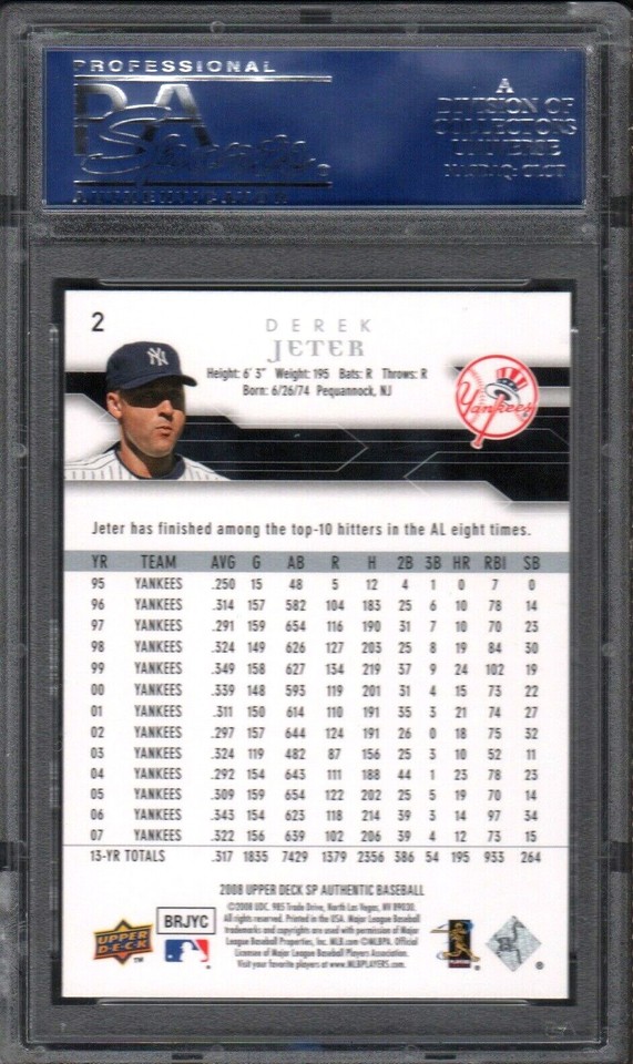 2008 SP Authentic #2 DEREK JETER HOF New York Yankees PSA 10 GEM MINT ...