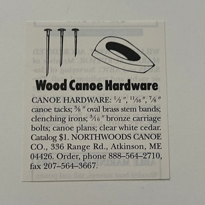 Northwoods Canoe Co Wood Canoe Hardware Range Rd Atkinson ME Vintage Ad ...