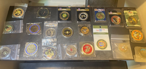 21pc Military Challenge Coin Lot Army JAG Boeing Marine Corps Eagle ...