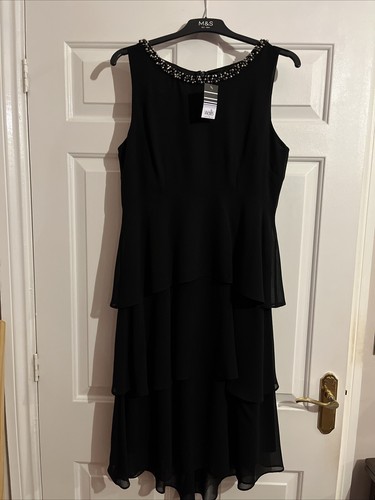 Wallis Black Dress 10 Chiffon Tiers Elegant, Beading, Lined, V Pretty ...