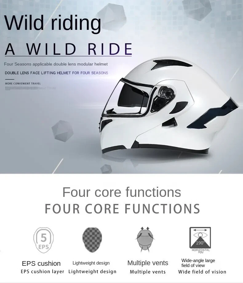 Motorbike Flip Up Motorcycle Helmet Full Face Off Road Casque with Sun ...