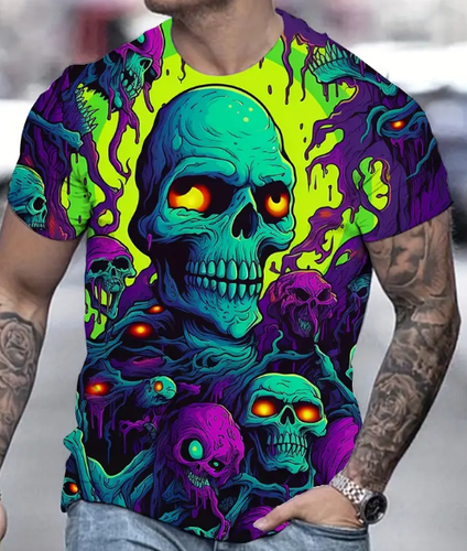 Unisex Size L Bright Multicolor Graphic Skull T-Shirt Silky Satin Feel ...