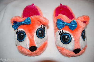 Girls Slippers ORANGE FOX Turquoise Bow SLIP ON Open Back SIZE S 11-12 ...