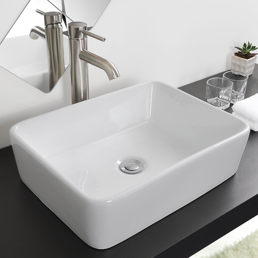 White Bathroom Vessel Sink Porcelain Ceramic Basin Vanity Rectangle Pop ...
