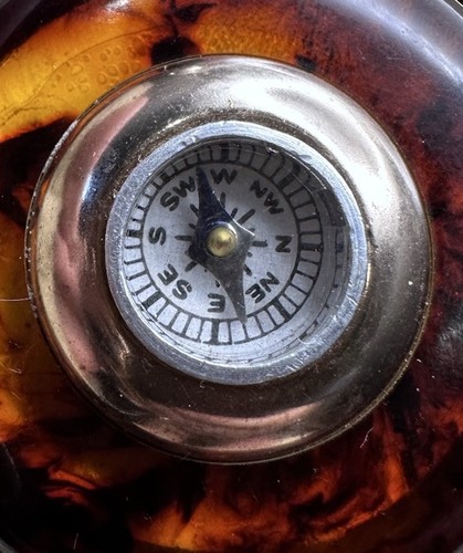 Vintage Bakelite Compass Pendant Round Faux Tortoise Shell Silver Tone ...