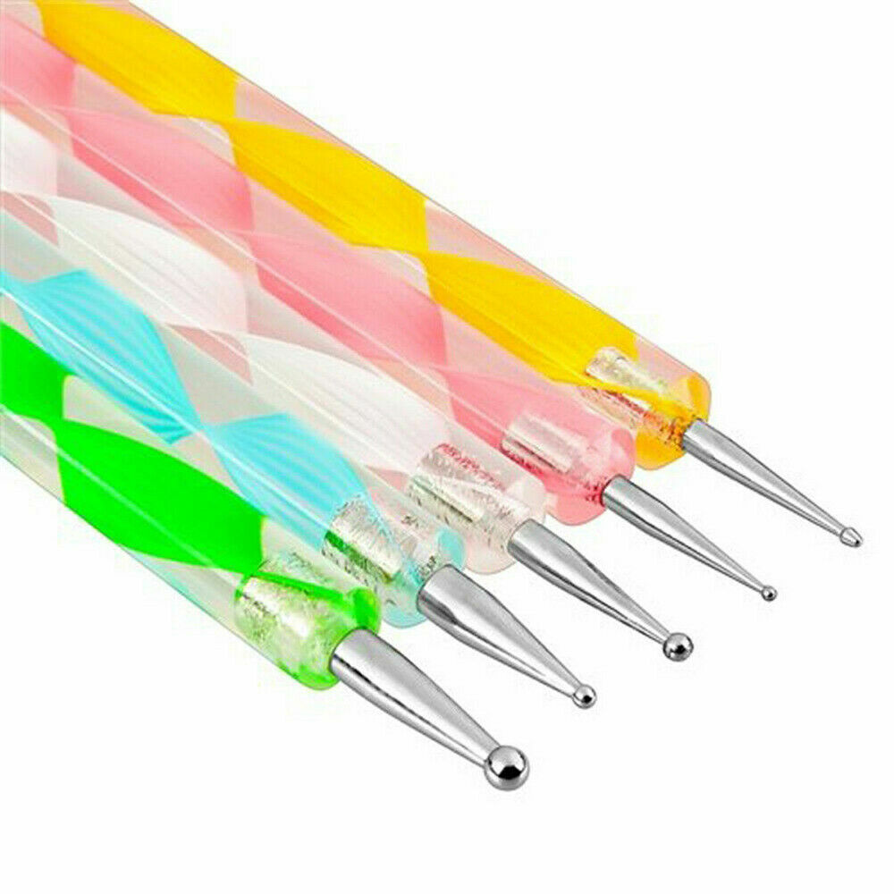 5PCS 1 SET 2 WAY DOTTING PEN MARBELIZING TOOL NAIL ART DESIGN DOT PAINT ...