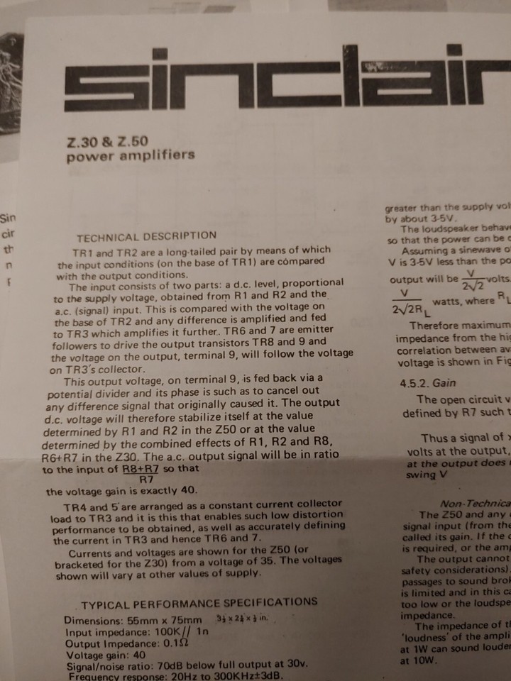 Sinclair project 60 Z.30 Z.50 IC 12 Vintage HiFi Audio Amplifier dealer ...