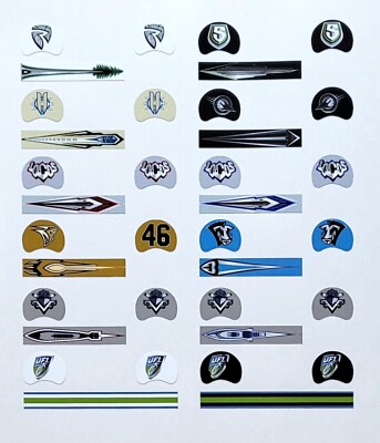 Full set of United Football League or UFL gumball helmet logos with ...