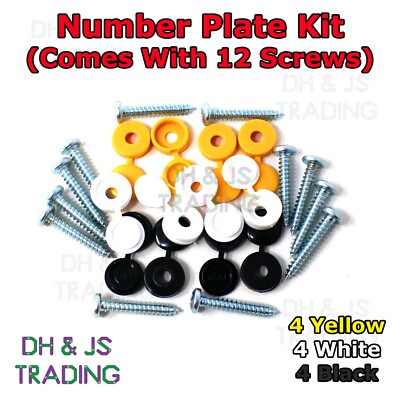 12 Piece Number Plate Fixing Kit - 1" Self-Tapping Screws & Cover Caps ...