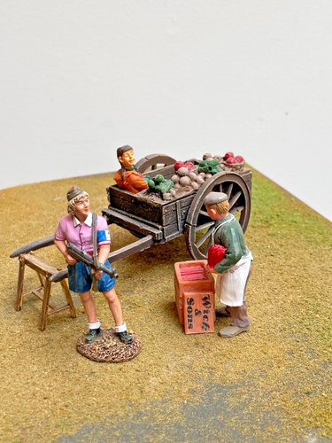 LEMAX Painted Merchant & His Daughter with a 2 Wheeled Wagon [Aprox. 1/ ...