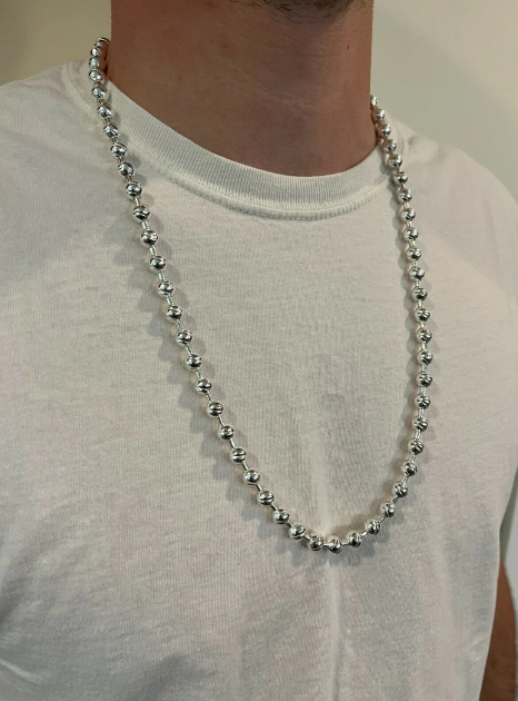 925 Sterling Silver Moon BEAD BALL Link Chain Necklace 6 mm 20" 30 ...