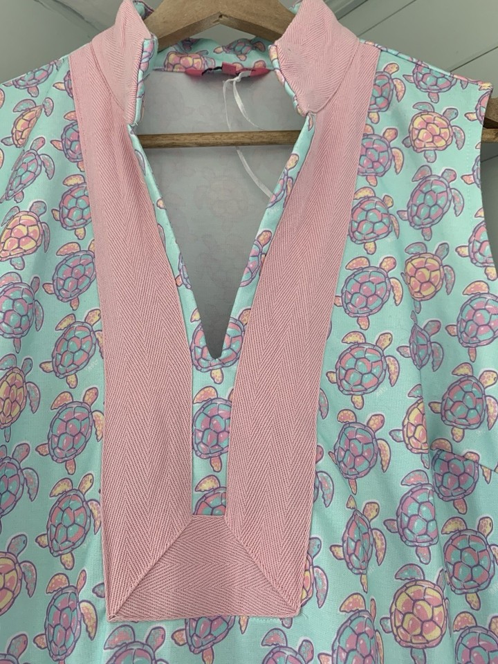 Simply Southern Pastel Sea Turtle Dress Sz Large Blue Pink Preppy Beach ...