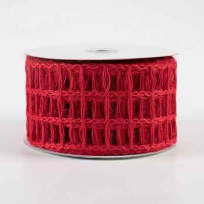 2.5" red Wired Jute Netting ribbon Christmas mesh windowpane 10 Yard ...