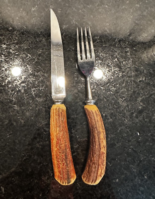 George Butler & Co Sheffield England Stag Deer Antler Knife & Fork ...
