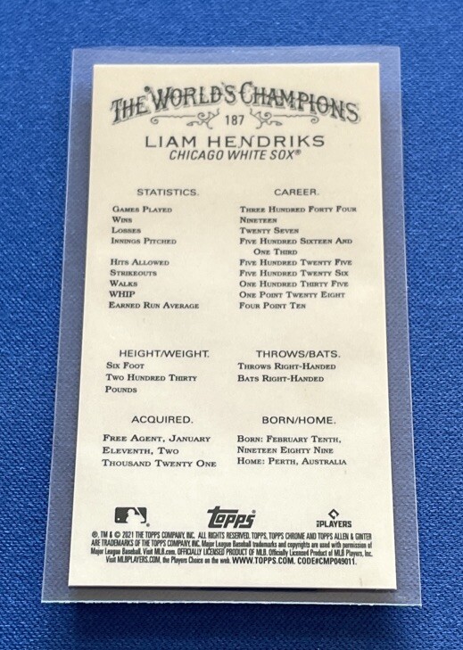 2021 Topps Allen & Ginter Chrome Mini #187 Liam Hendriks Chicago White ...