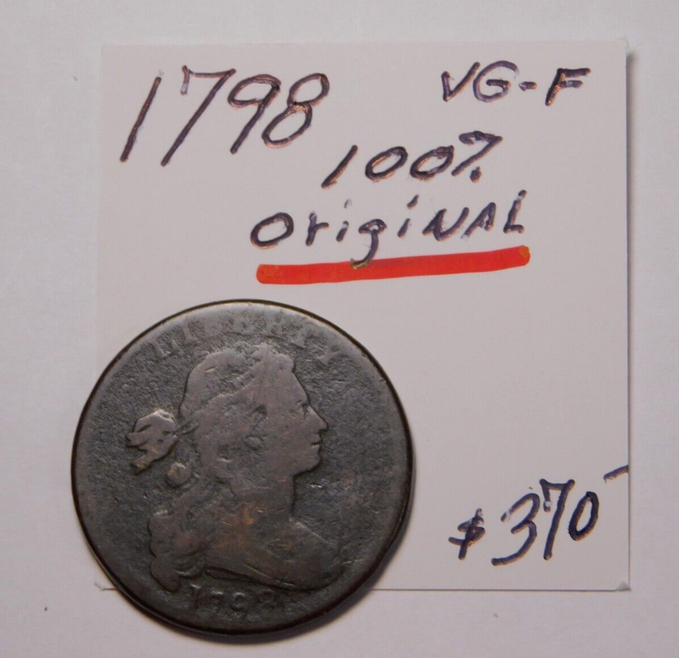 EARLY 1798 DRAPED BUST LARGE CENT CHOCOLATE BROWN 100% ORIGINAL ...