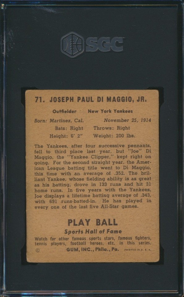 1941 PLAY BALL BASEBALL #71 JOE DiMAGGIO SGC 4 VG-EX HOF YANKEES | eBay