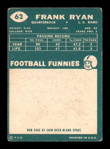 1960 Topps #62 Frank Ryan RC VG X3176858 | eBay