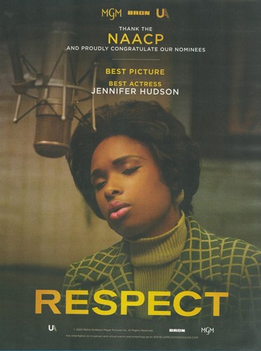 2022 JENNIFER HUDSON Print ad RESPECT BEST PICTURE Actress NAACP MGM ...