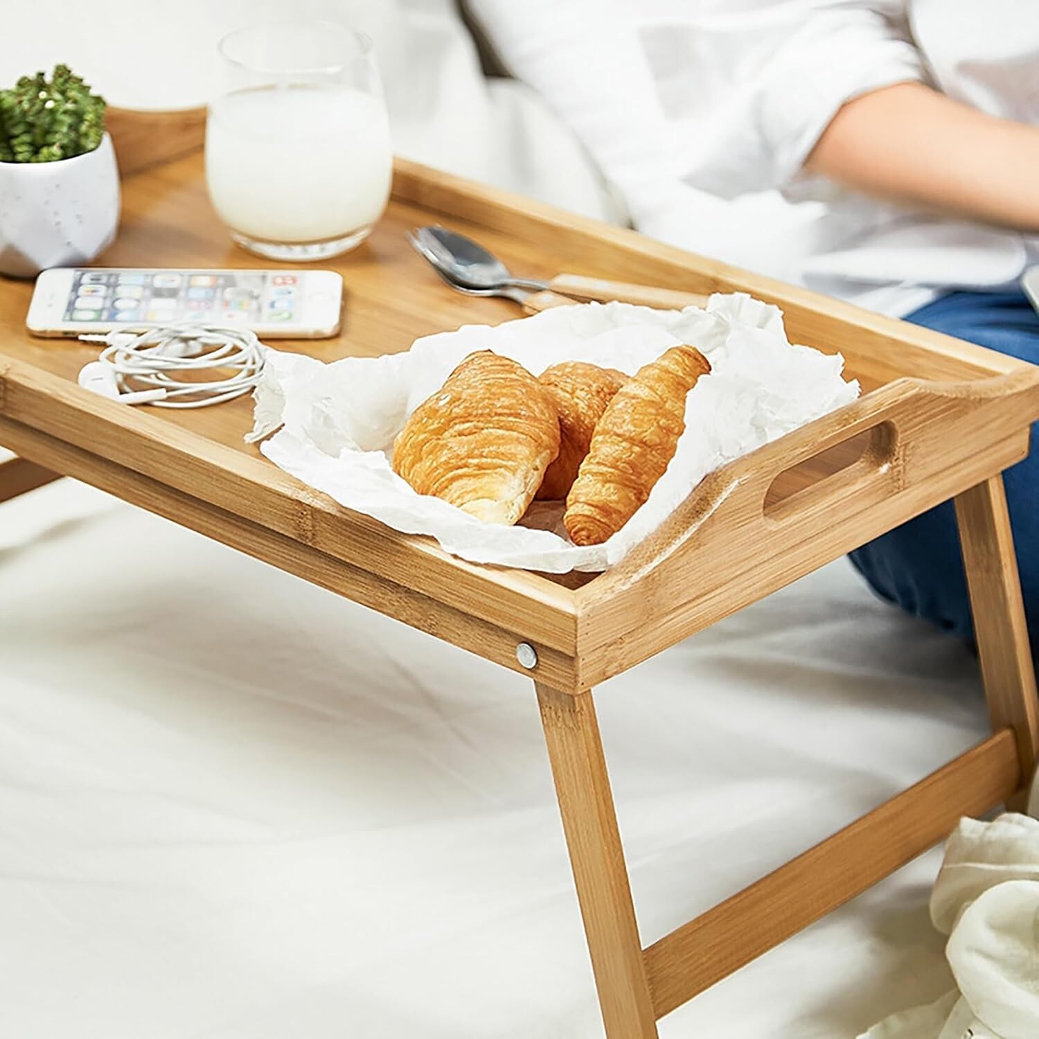 Bamboo Wooden Bed Tray With Handles & Folding Legs Serving Breakfast ...