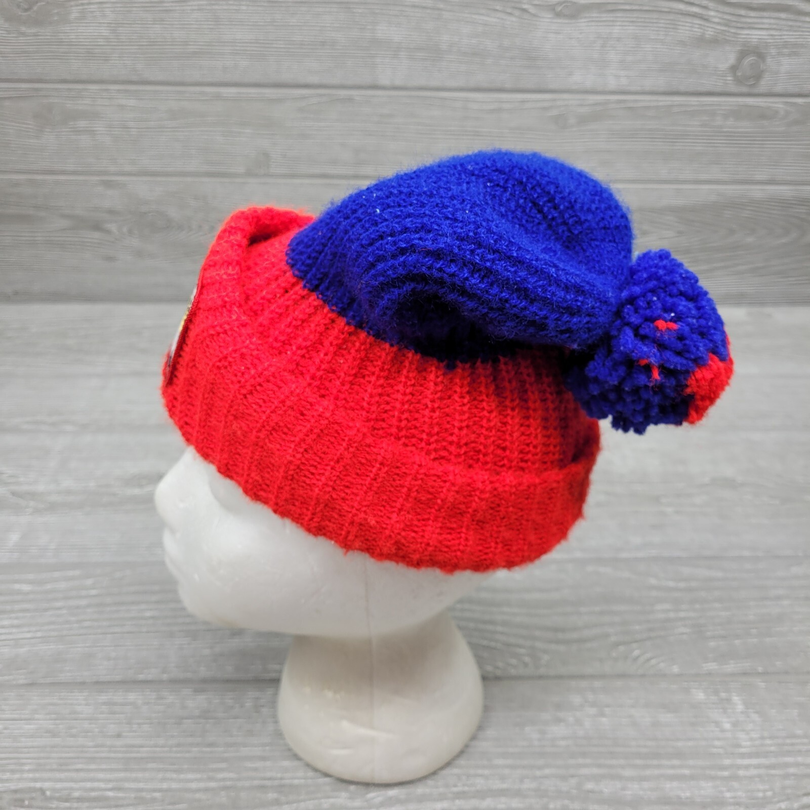 VINTAGE PACMAN 1981 BALLY MIDWAY BLUE Red Knit BEANIE… - Gem