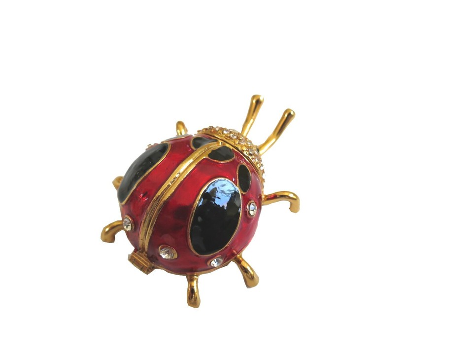 Bejeweled " Red Ladybug " Hinged Metal Enameled Rhinestone Trinket box ...