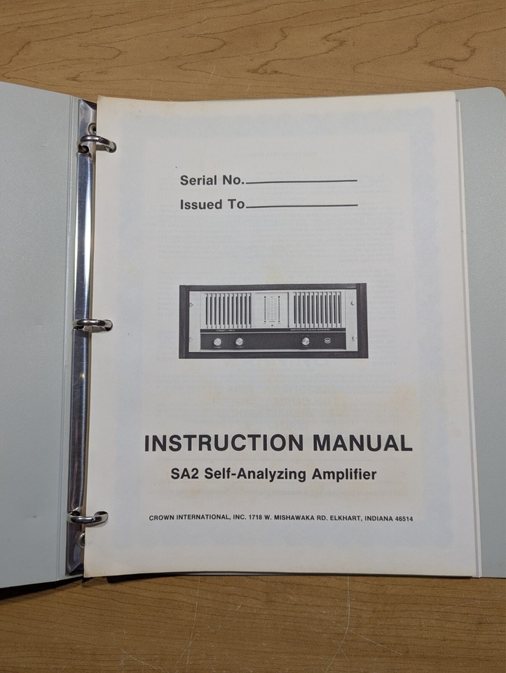 Crown SA-2 Power Amp Instruction Manual, SA-2/PSA-2 Service Manual ...