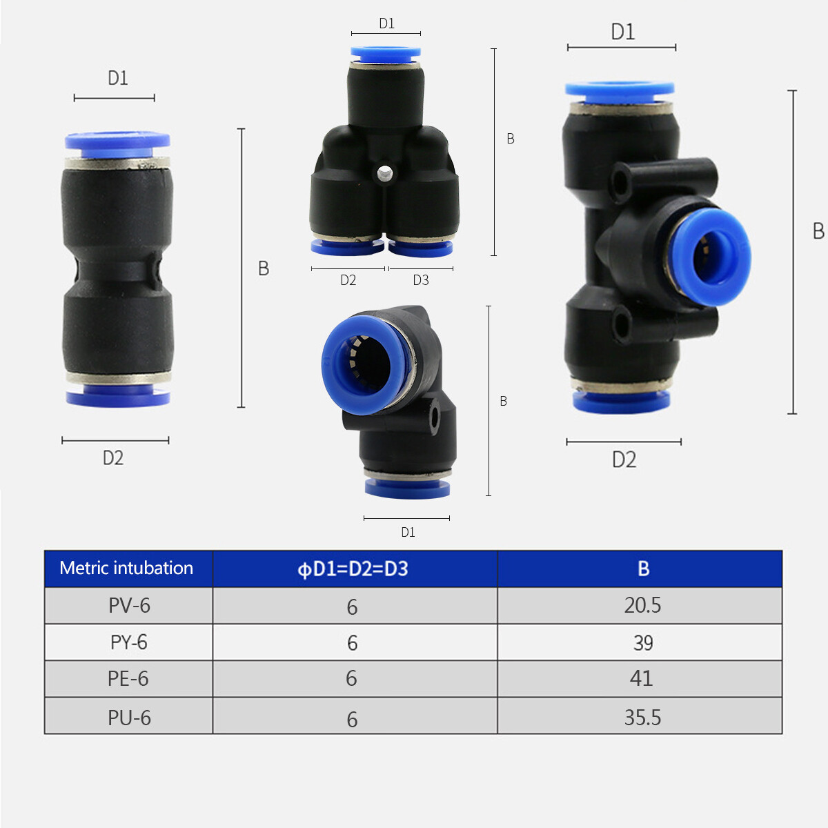 40pcs 6mm OD Plastic Pneumatic Push Connector Set Tube Air Line Quick ...