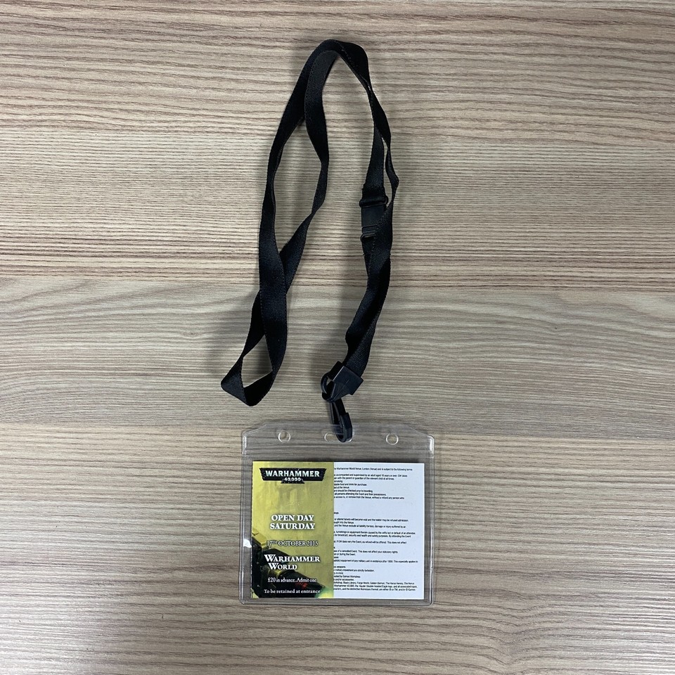 WARHAMMER WORLD OPEN DAY SATURDAY 2015 LANYARD PASS TICKET WARHAMMER ...