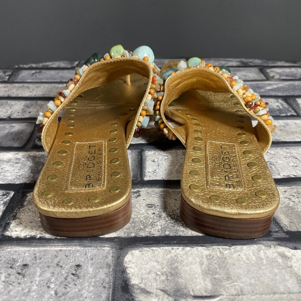 Bridget Shuster Size 8.5 Gold Leather Sandals Studded & Jeweled with ...