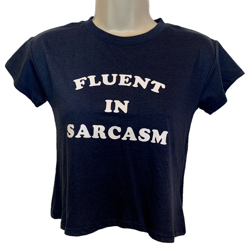 Sub Urban Riot Sz M Cropped T Shirt "Fluent In Sarcasm" Blue NEW Womens ...