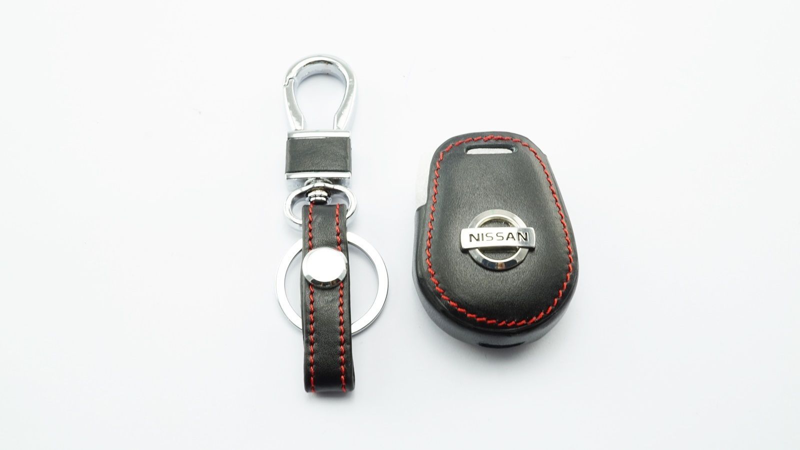 BLACK LEATHER RED THREAD KEY CASE 4 BUTTON FOR NISSAN NISSAN Versa ...