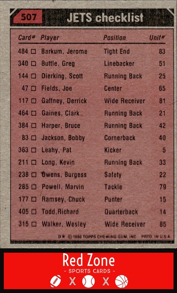1980 Topps - #507 Clark Gaines/Joe Klecko NM/NM+ Set Break! | eBay
