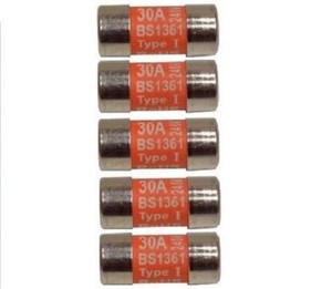 Pack of Five 30 Amp Consumer Unit Cartridge Fuse BS1361 Ovens Cookers ...