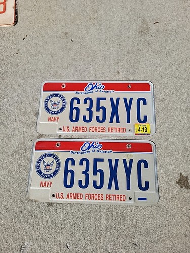 Pair 2013 Ohio Navy U.S. Armed Forces Ritered Veteran License Plate Tag ...