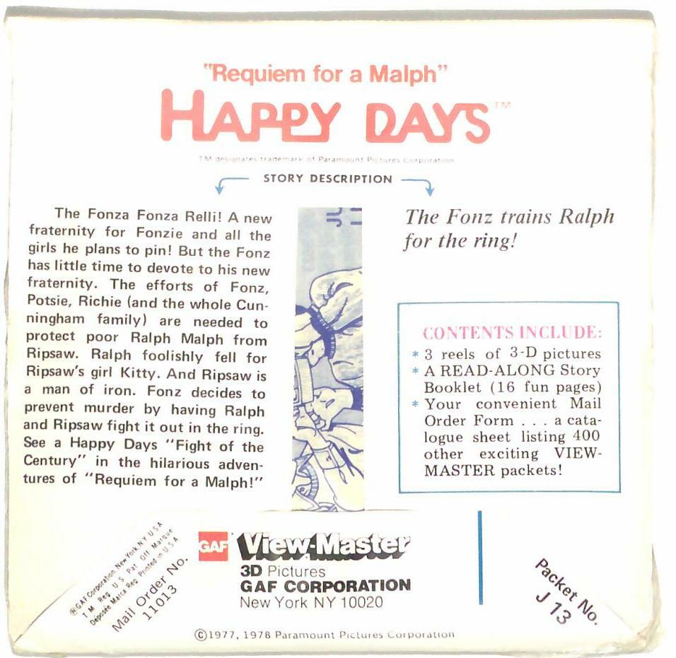 HAPPY DAYS #2 Requiem for a Malph 3d View-Master 3 Reel Packet NEW ...