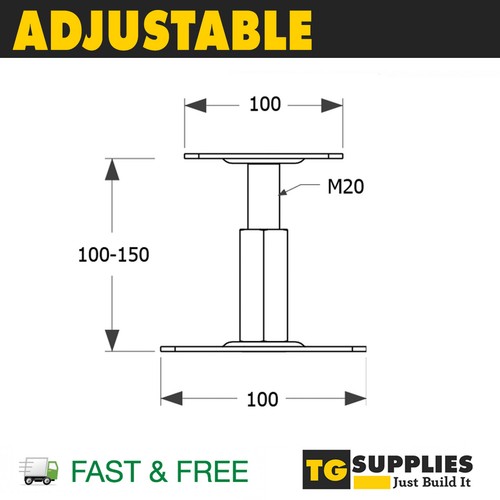 Heavy Duty Galvanised Height Adjustable Elevated Post Base Support ...