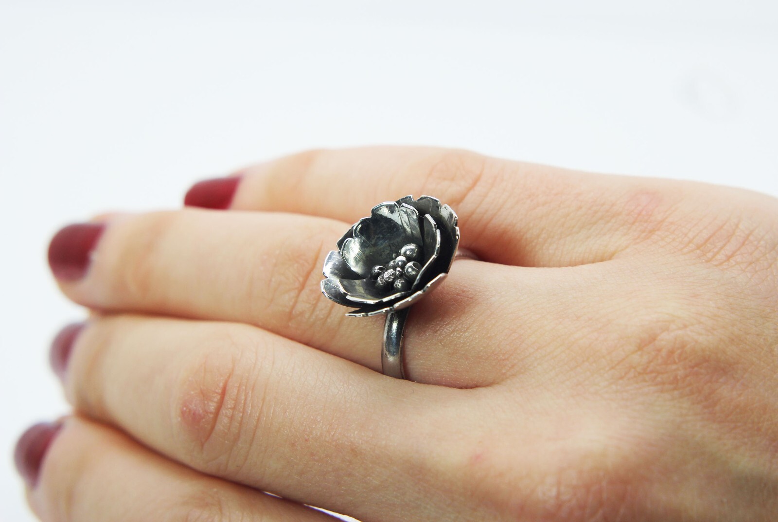 Poppy ring - Sterling silver ring - jewelry - statement ring - floral ...