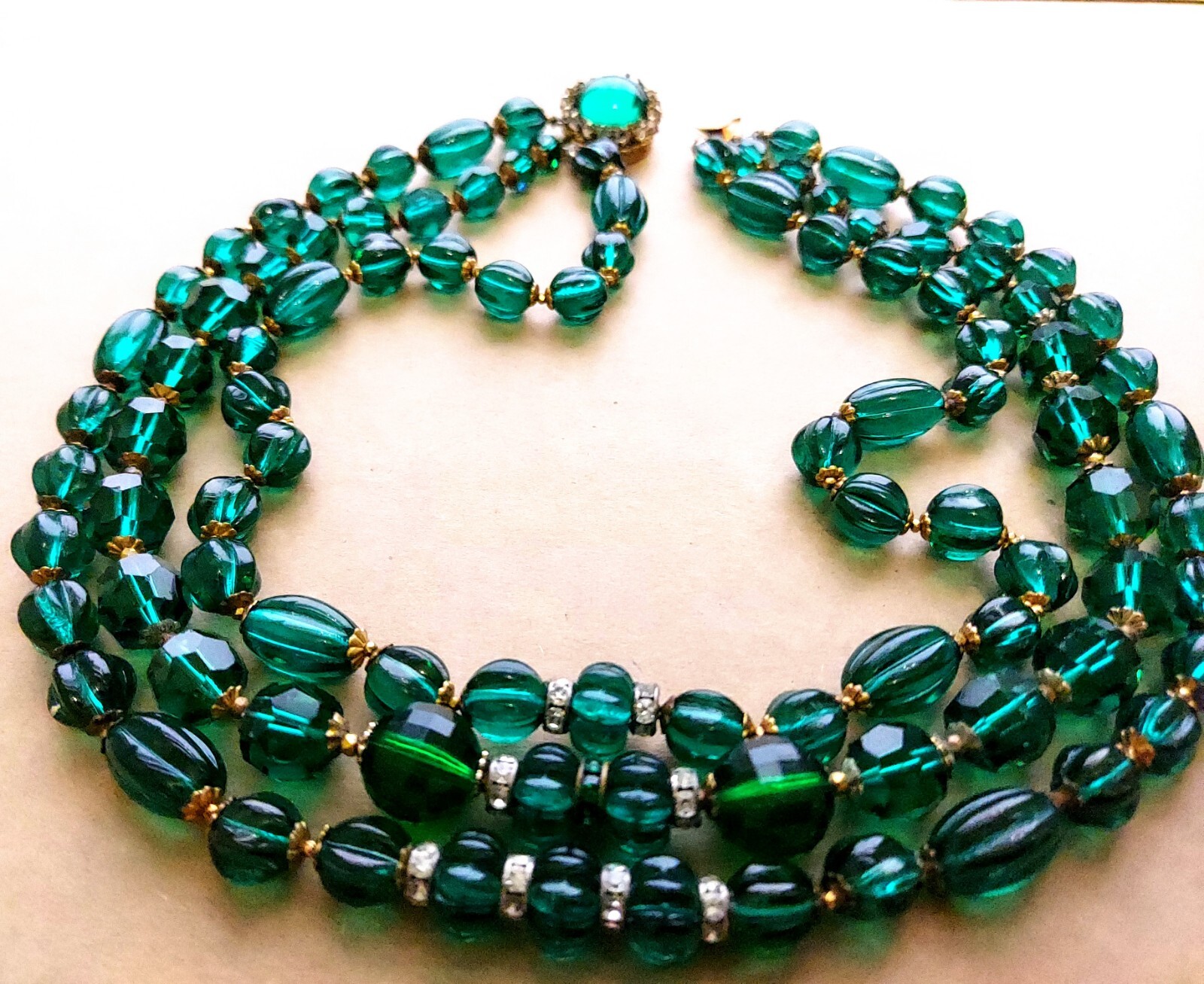 Vintage Miriam Haskell Poured Molded MELON Glass 3 Strand Necklace | eBay