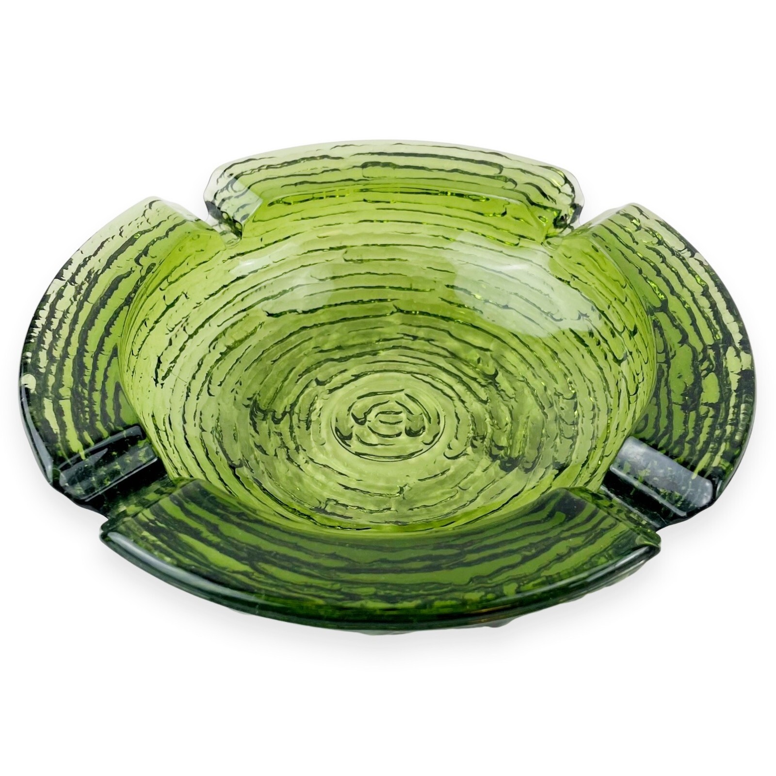 Vintage Anchor Hocking Ashtray Soreno Glass Avocado Green Ripple Birds ...