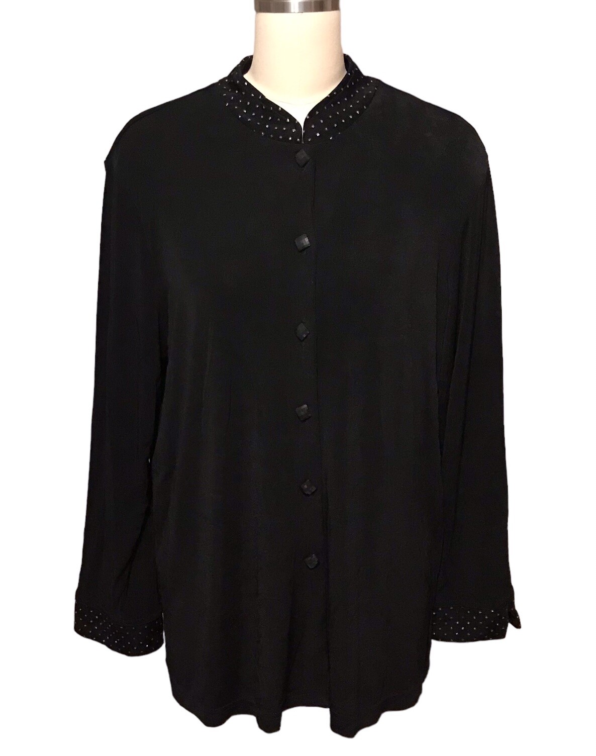 Slinky Brand Black Slinky Cardigan Jacket Rhinestone Collar Cuffs NWT ...