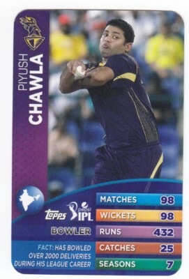 PIYUSH CHAWLA Kolkata Knight Riders 2015 TOPPS IPL Trump Cricket Card ...
