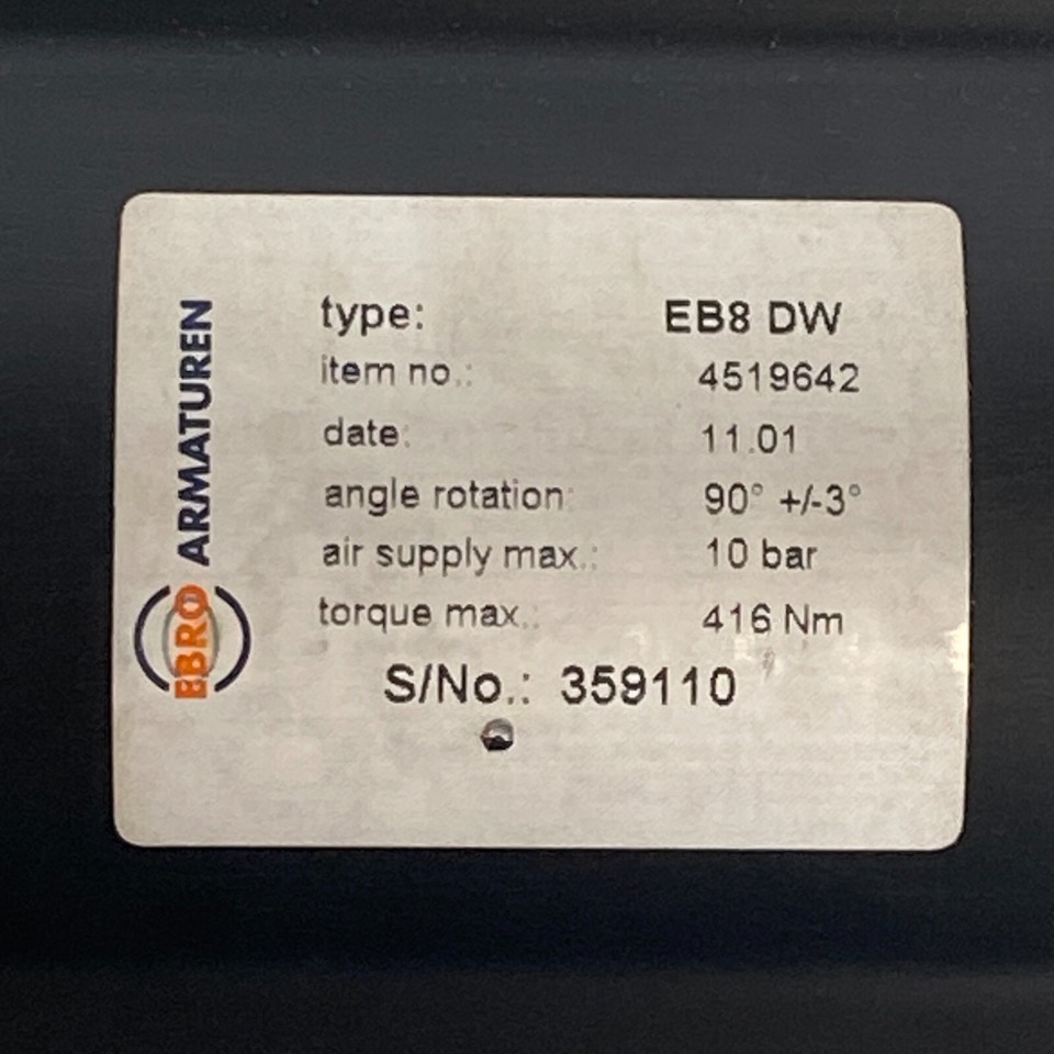EBRO Armaturen Pneumatic Valve Actuator EB8 DW 4519642 Double acting 90 ...