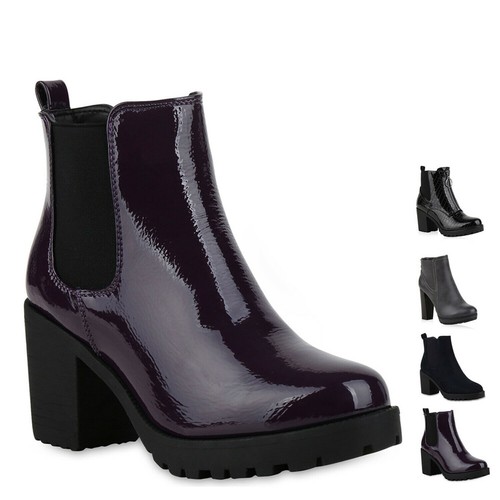 Damen Stiefeletten Chelsea Boots Profilsohle Blockabsatz Schuhe 896988 ...