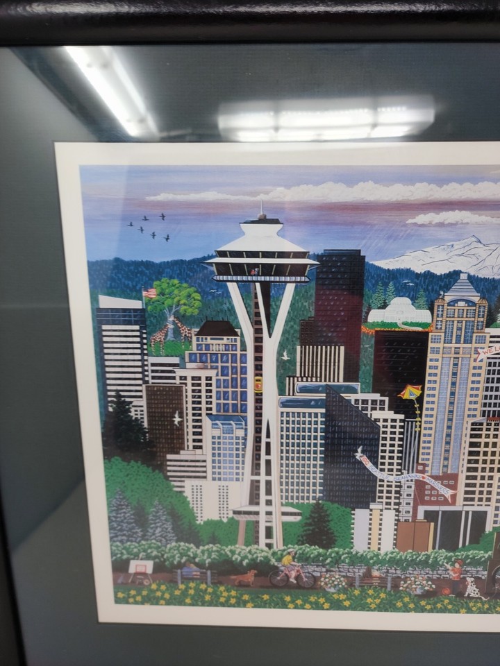 Emerald City Seattle Framed Print by Jennifer Lake Miller Folk Art 22 ...