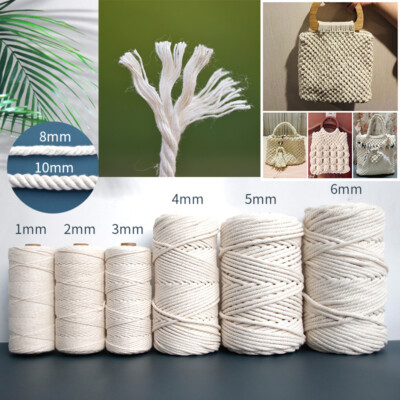 100M Natural Cotton Cord Rope Craft Macrame Twisted Rope DIY Weaving ...