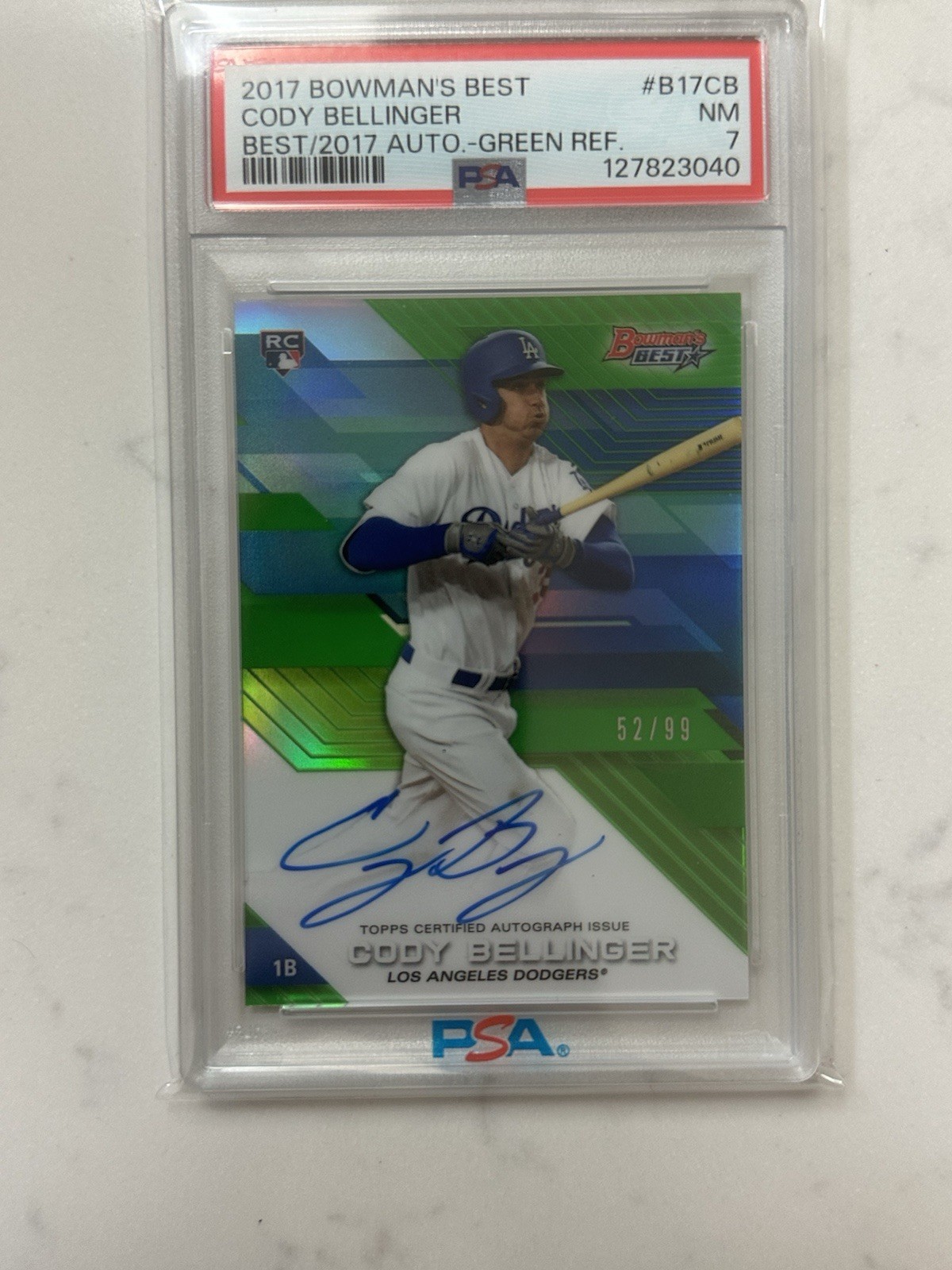 2017 Bowman's Best Cody Bellinger Green Refractor Rookie Autograph Auto ...