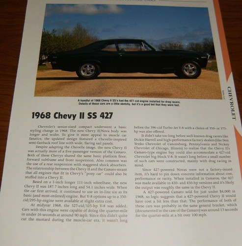 1968 CHEVY II NOVA SS 427 SPECS INFO PHOTO 68 396 327★★ | eBay
